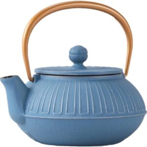 Iwachu 44350 Teapot, Type 5 Chrysanthemum, Silver/Sky Blue, 1.2 gal (0.65 L), Inner Enamel, Nambu Ironware