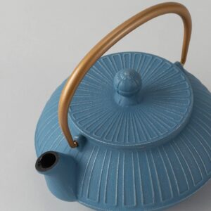 Iwachu 44350 Teapot, Type 5 Chrysanthemum, Silver/Sky Blue, 1.2 gal (0.65 L), Inner Enamel, Nambu Ironware