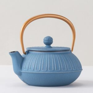 Iwachu 44350 Teapot, Type 5 Chrysanthemum, Silver/Sky Blue, 1.2 gal (0.65 L), Inner Enamel, Nambu Ironware