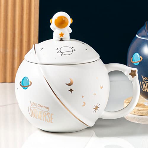 HwaGui - Cute Astronaut Mug With Lid And Spoon, Kawaii Cup Novelty Mug For Coffee, Tea And Milk, Mug Gift Blue 450ml/15oz