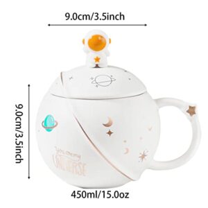 HwaGui - Cute Astronaut Mug With Lid And Spoon, Kawaii Cup Novelty Mug For Coffee, Tea And Milk, Mug Gift Blue 450ml/15oz