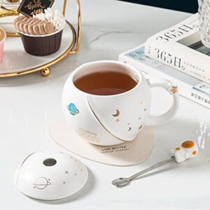 HwaGui - Cute Astronaut Mug With Lid And Spoon, Kawaii Cup Novelty Mug For Coffee, Tea And Milk, Mug Gift Blue 450ml/15oz