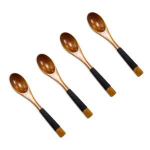 JapanBargain 2686x4, Set of 4 Wooden Dessert Spoons Coffee Spoons Yogurt Spoons Snack Spoons Ice Cream Spoons Small Children Spoons, 5-1/4 inch