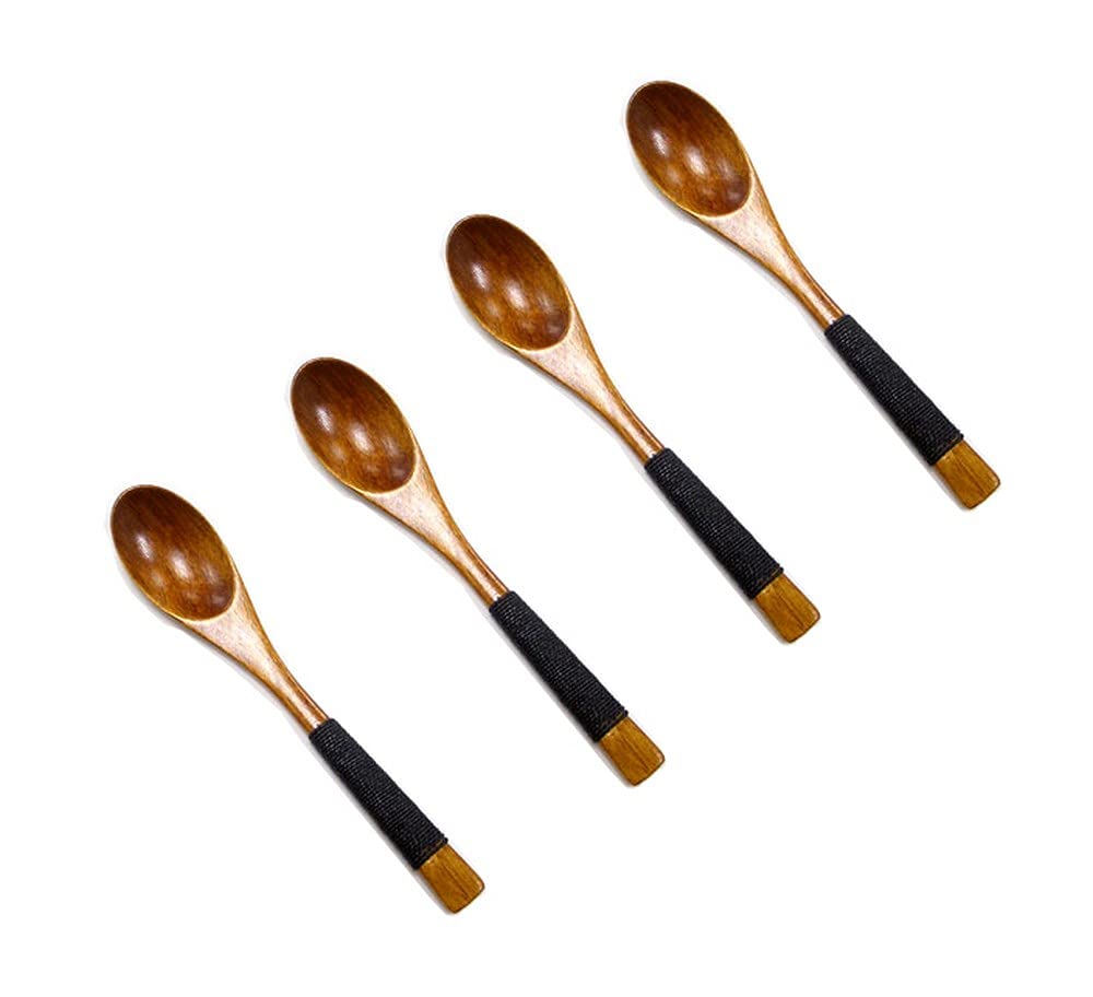 JapanBargain 2686x4, Set of 4 Wooden Dessert Spoons Coffee Spoons Yogurt Spoons Snack Spoons Ice Cream Spoons Small Children Spoons, 5-1/4 inch