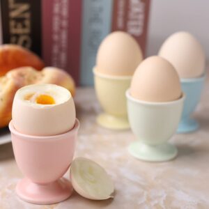 Ceramic Egg Cup Egg Cracker Topper Set for Soft Hard Boiled Eggs Shell Removal Includes 1 Egg Cutter 4 Ceramic Egg Cups and 4 Spoons (Egg Cracker Topper Set)