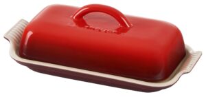 le creuset stoneware heritage butter dish, cerise