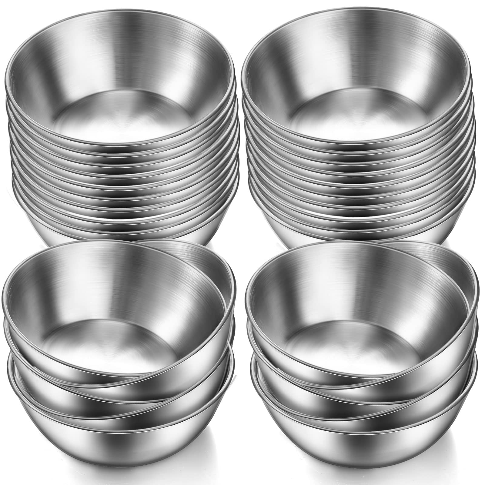 30 Pack Stainless Steel Sauce Dishes 3.3 Inch Round Seasoning Bowls Sushi Dipping Bowls Silver Small Mini Condiment Cups Metal Ingredient Bowls for Prep Appetizer Plates Set for Kitchen