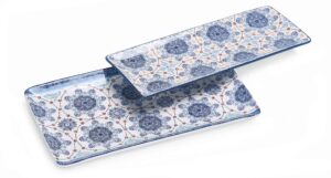 bico blue talavera ceramic 14 inch rectangular serving platter, set of 2, for serving salad, pasta, cheese, ham, appetizer, microwave & dishwasher safe