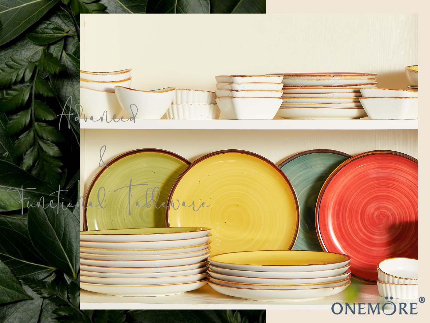 ONEMORE Porcelain Plates Set 10.5 inch Large Dinner Plates for Salad Dessert Ceramic Serving Plate Set of 4, Microwave and Dishwasher Safe