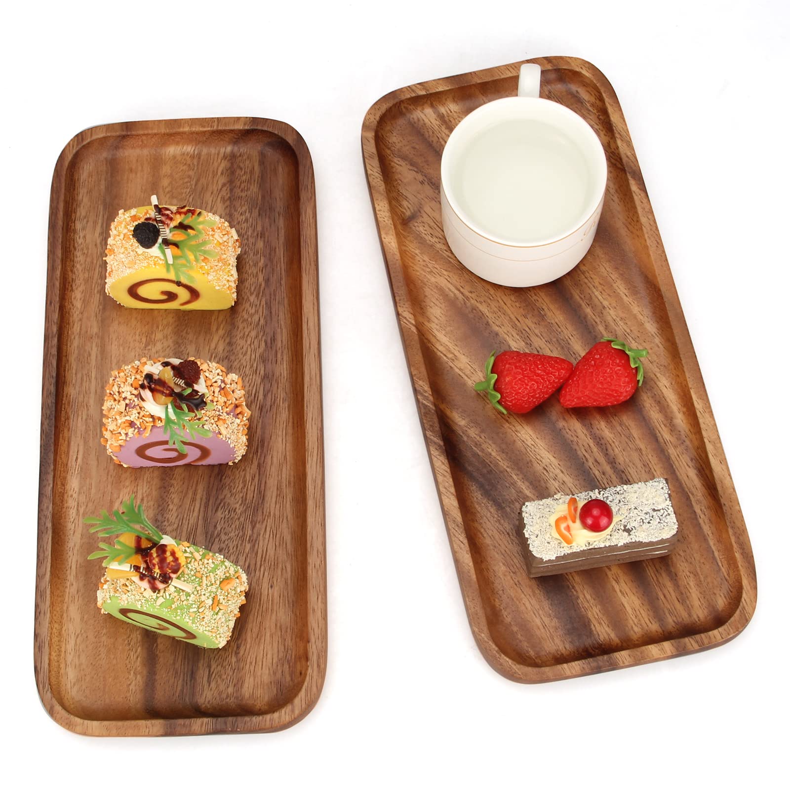 2 Pcs Small Rectangular Wooden Tray Decorative Acacia Wood Appetizer Cheese Plates Small Sandwich Dessert Trays Rectangle Serving Platter for Decor Snacks Plate Food Dish Charcuterie Boards