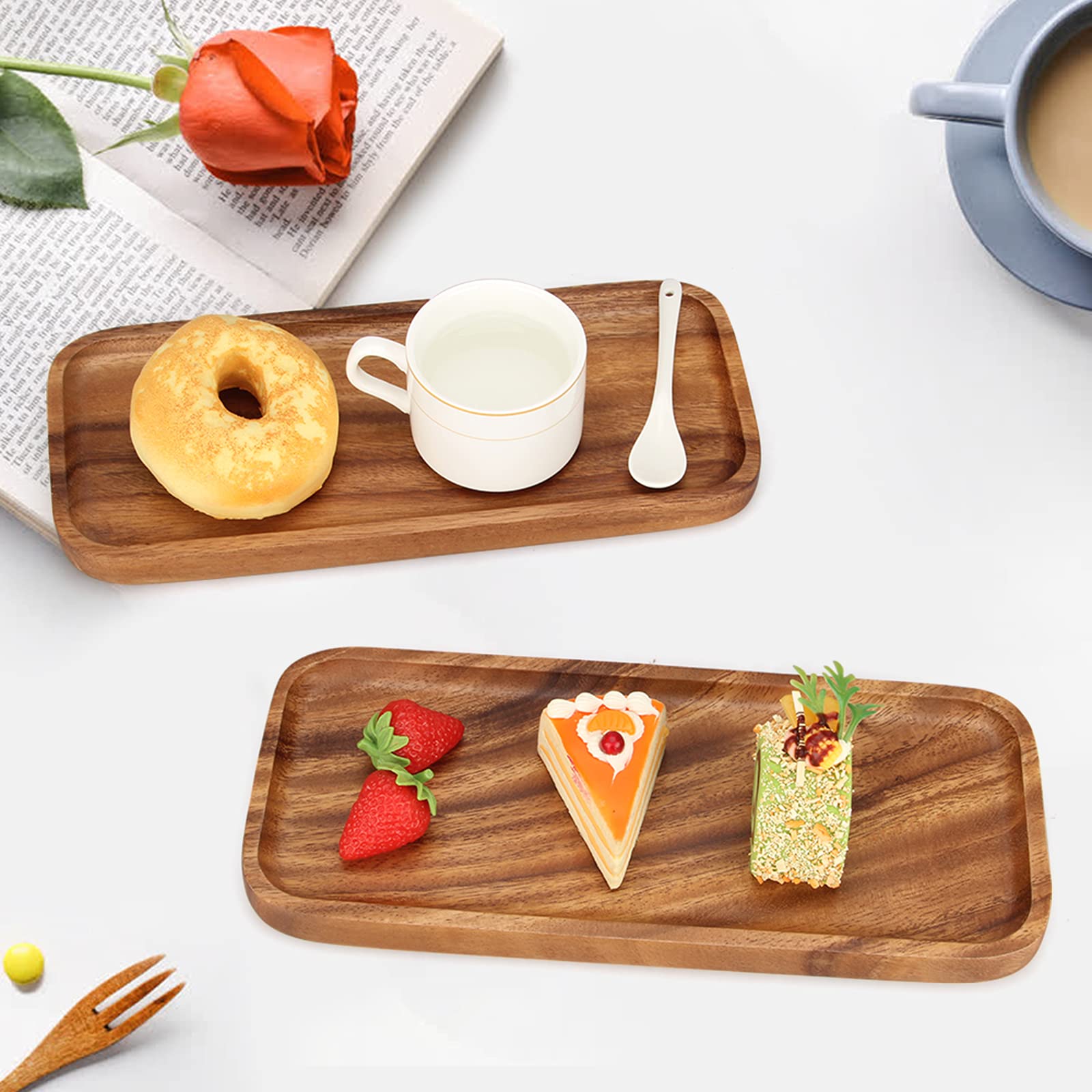 2 Pcs Small Rectangular Wooden Tray Decorative Acacia Wood Appetizer Cheese Plates Small Sandwich Dessert Trays Rectangle Serving Platter for Decor Snacks Plate Food Dish Charcuterie Boards