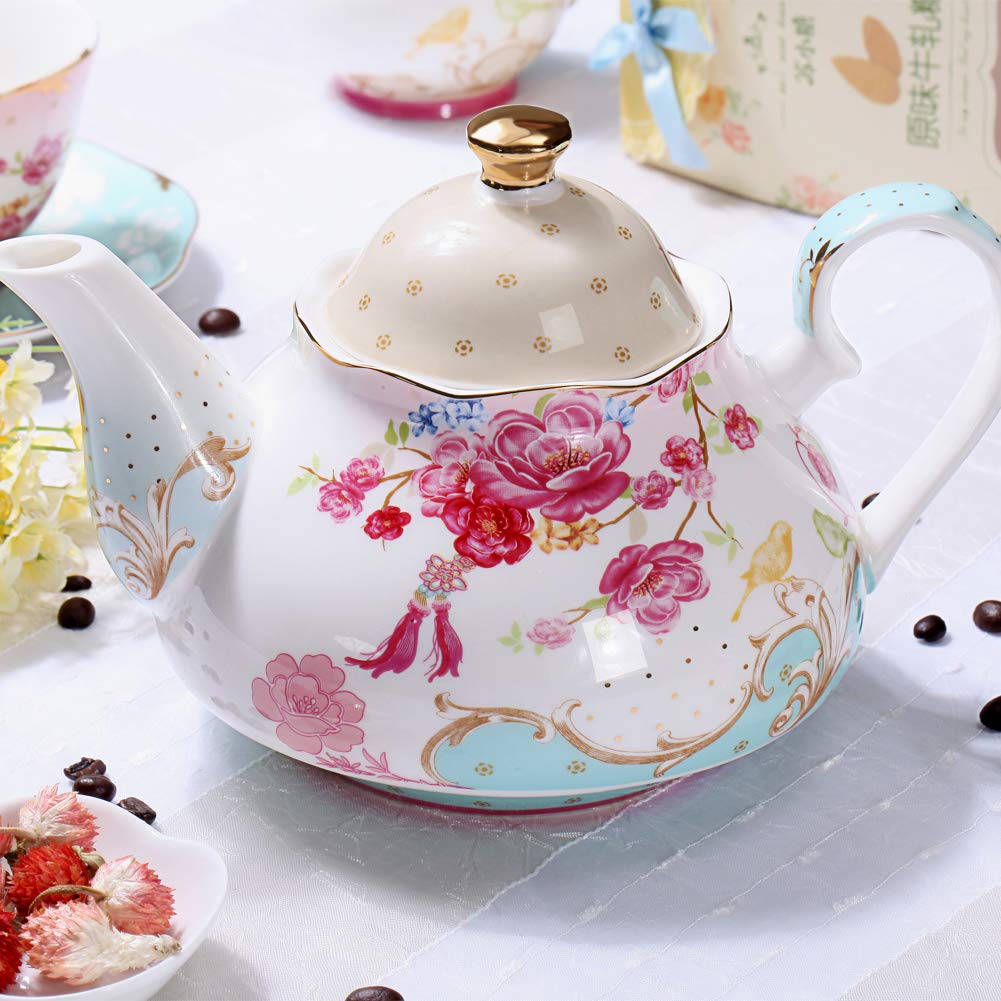 AWHOME Tea Pot Bone China Floral Design Vintage Teapot Loose Tea Women and Tea lovers 850 ml about 4 Cups Gift Box