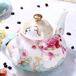 AWHOME Tea Pot Bone China Floral Design Vintage Teapot Loose Tea Women and Tea lovers 850 ml about 4 Cups Gift Box