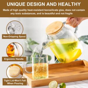 Glass Teapot Stovetop & Microwave Safe, 34oz/1000ml Glass Borosilicate Teapot with Removable Filter Spout, Glass Teapots with Bamboo Lid, Teapot for Loose Leaf, Fruit Tea, Blooming Tea