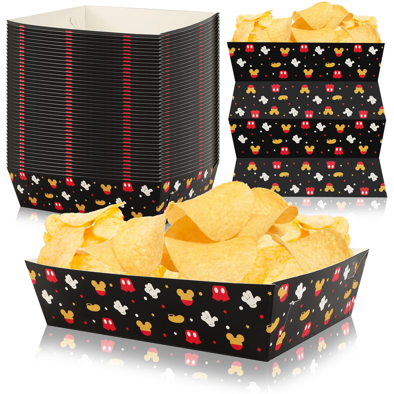 Mouse Birthday Party Supplies,50 Pack Mouse Party Favors Large Paper Food Trays Mouse Paper Food Boats Disposable Serving Tray Snack Trays for Mickey Mouse Theme Birthday Party Decorations