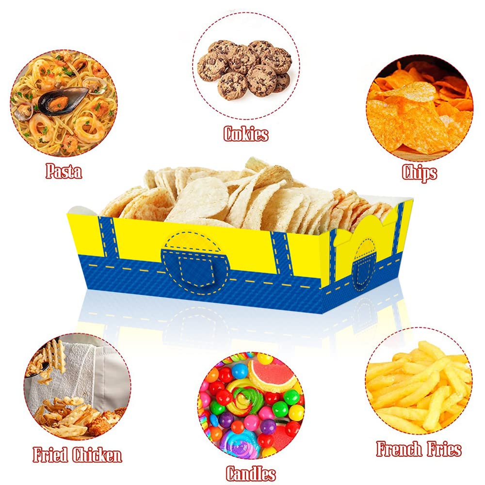 40 Pack Yellow Cartoon Birthday Party Supplies,Mini Yellow Cartoon Food Tray Yellow Party Favors Paper Food Serving Tray Yellow Theme Cartoon Paper Trays