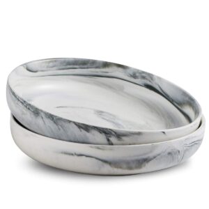 yhosseun serving bowl set, ceramic salad serving bowls pasta bowls set of 2, serving dishes for entertaining 10 inch stackable serving bowls for parties, grey marble