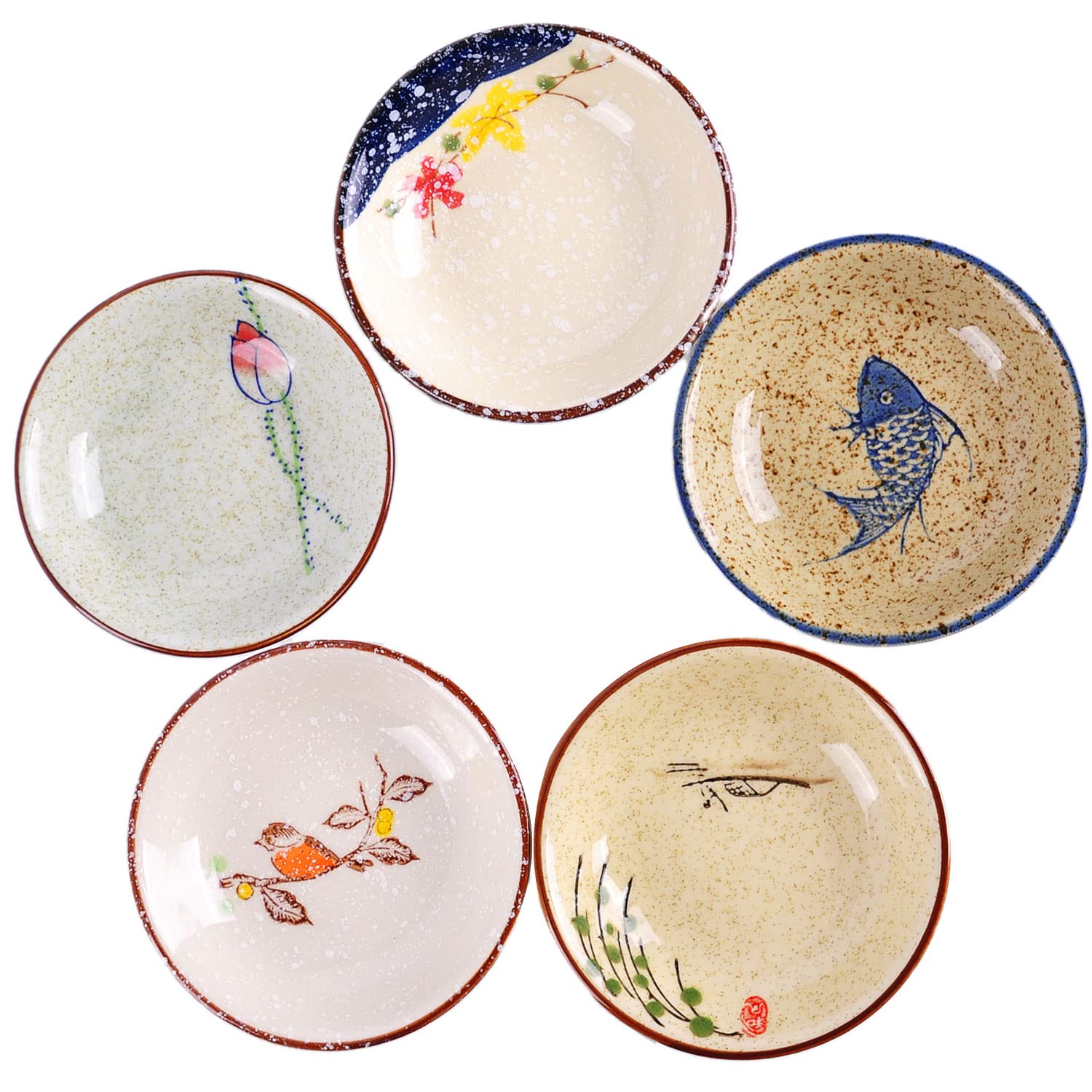 WHJY Japanese Retro Porcelain Side Dish Ceramic Side Dishes Bowl Seasoning Dishes Soy Dipping Sauce Dishes - Set of 5