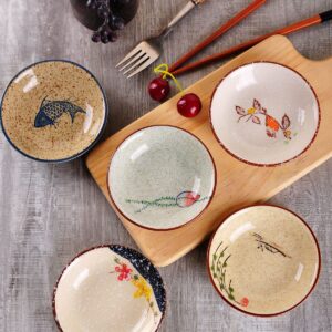 WHJY Japanese Retro Porcelain Side Dish Ceramic Side Dishes Bowl Seasoning Dishes Soy Dipping Sauce Dishes - Set of 5