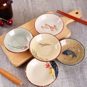 WHJY Japanese Retro Porcelain Side Dish Ceramic Side Dishes Bowl Seasoning Dishes Soy Dipping Sauce Dishes - Set of 5