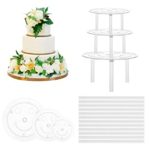 cake dowel rods set, 15 pcs cake dowels rods with 3 pcs cake boards (4, 6, 8 inch) cake dowels for tiered cakes, plastic cake support rods for wedding cake construction and stacking