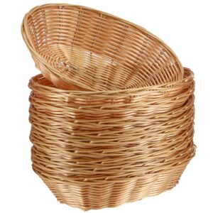 sinjeun 20 pack wicker bread basket, handwoven oval plastic basket, woven tabletop fruit vegetables food serving basket for home, kitchen, restaurant, light brown