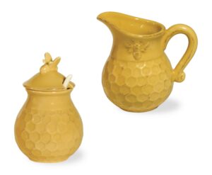 boston international embossed stoneware cream and sugar set, 2-piece set, honeycomb