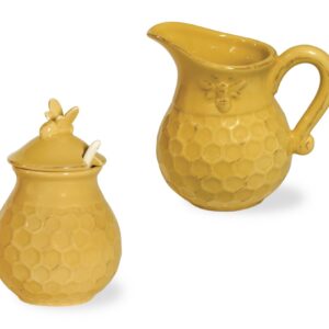 Boston International Embossed Stoneware Cream and Sugar Set, 2-Piece Set, Honeycomb