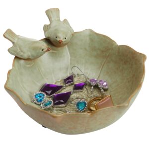 mygift decorative 2 birds garden design ceramic green serving bowl/jewelry tray/candy & nut dish