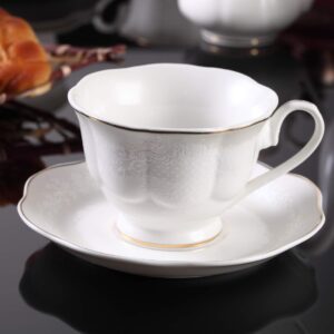 GUANGYANG GY 15-pcs Lotus Shape Porcelain Tea set with 7oz 6 Tea Cups and 6 Saucers,1 Teapot Sugar Bowl,1 Cream Pitcher,White