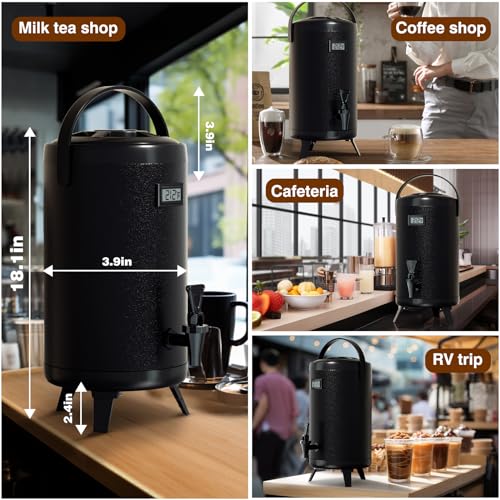 WantJoin Insulated Beverage Dispenser-Thermal Hot and Cold Beverage Dispenser Tea Dispenser Stainless Steel 12L/3.2Gal Hot Drink Dispenser with Spigot for Hot Tea&Coffee,Cold Milk,Water,Juice (Black)