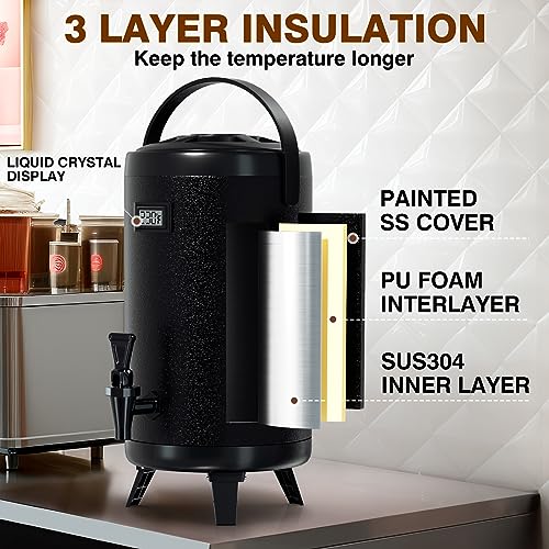 WantJoin Insulated Beverage Dispenser-Thermal Hot and Cold Beverage Dispenser Tea Dispenser Stainless Steel 12L/3.2Gal Hot Drink Dispenser with Spigot for Hot Tea&Coffee,Cold Milk,Water,Juice (Black)