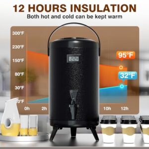 WantJoin Insulated Beverage Dispenser-Thermal Hot and Cold Beverage Dispenser Tea Dispenser Stainless Steel 12L/3.2Gal Hot Drink Dispenser with Spigot for Hot Tea&Coffee,Cold Milk,Water,Juice (Black)