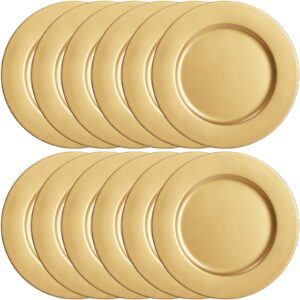 ZEAYEA 12 Pack Gold Charger Plates, 13 Inch Plastic Round Dinner Charger Plates for Wedding Party, Elegant Tabletop Decor