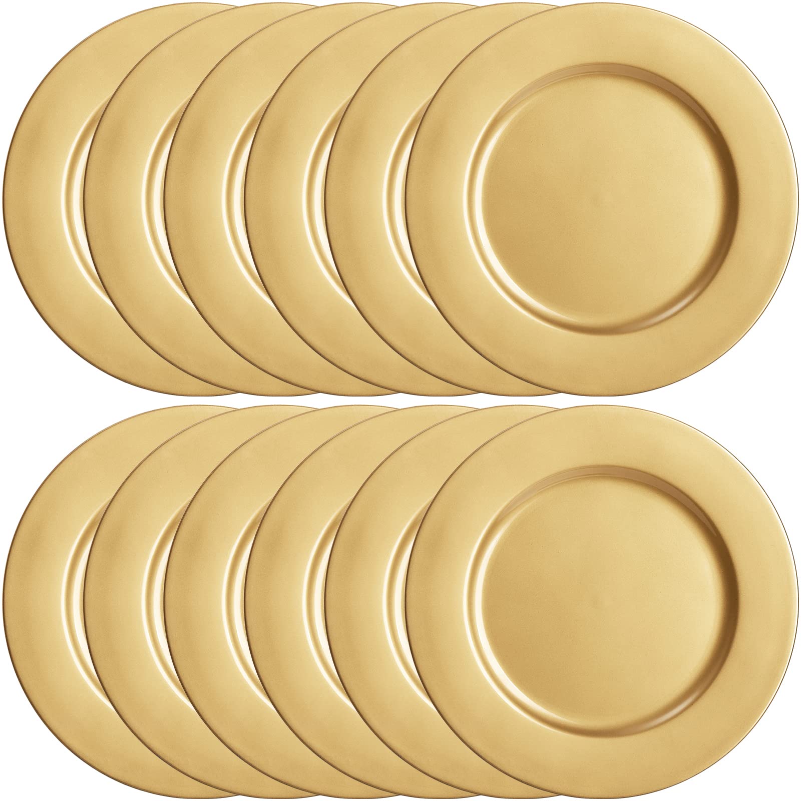 ZEAYEA 12 Pack Gold Charger Plates, 13 Inch Plastic Round Dinner Charger Plates for Wedding Party, Elegant Tabletop Decor