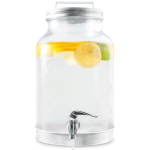 style setter glass drink dispenser for parties -1.5 gallon large capacity beverage dispenser - easy assembling with leakproof spigot and galvanized base - sweet tea, lemonade, punch, water dispenser