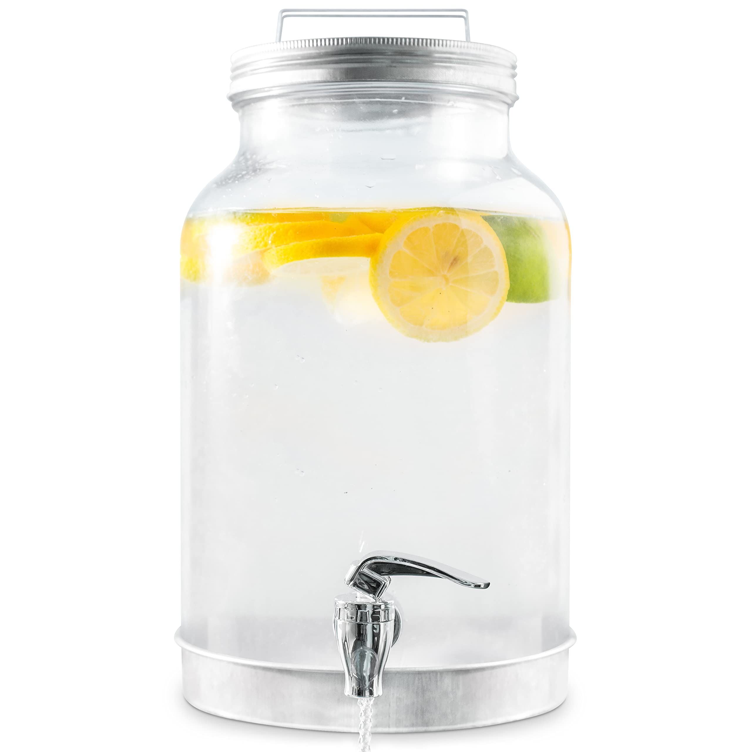 Style Setter Glass Drink Dispenser for Parties -1.5 Gallon Large Capacity Beverage Dispenser - Easy Assembling with Leakproof Spigot and Galvanized Base - Sweet Tea, Lemonade, Punch, Water Dispenser