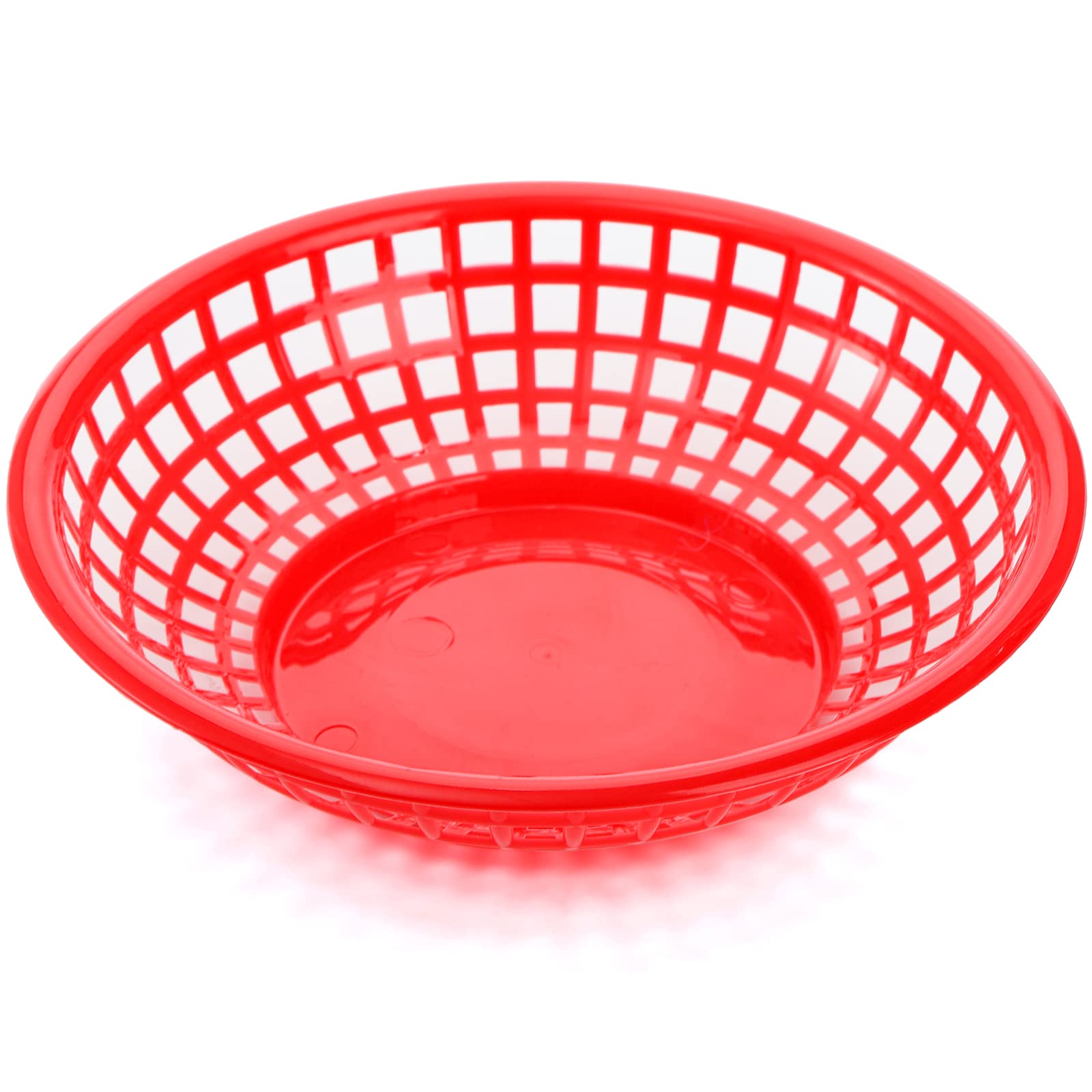 Suwimut 50 Pack Fast Food Baskets, 8 Inches Round Plastic Bread Fry Baskets, Serving Tray for Fast Food Restaurant, Deli Serving, Barbecues, Picnics, Parties, Hot Dogs, Chicken, Burgers