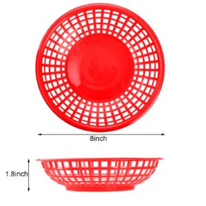 Suwimut 50 Pack Fast Food Baskets, 8 Inches Round Plastic Bread Fry Baskets, Serving Tray for Fast Food Restaurant, Deli Serving, Barbecues, Picnics, Parties, Hot Dogs, Chicken, Burgers