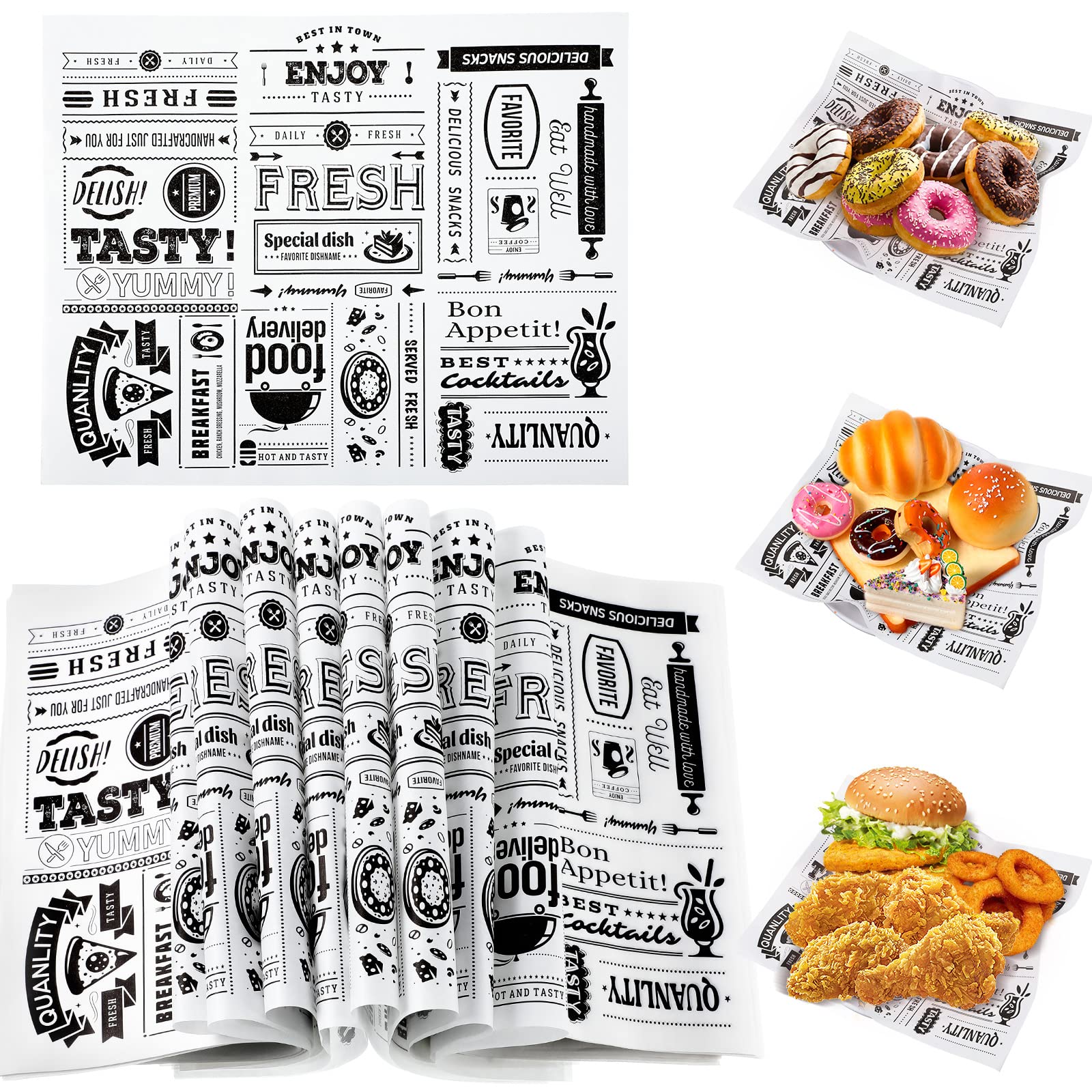 Newsprint Wax Paper Sheets Deli Wax Paper Grease Proof Deli Wrap paper Waterproof Food Wrapping Paper Sheets Food Trays Food Basket Liners for Home Kitchen Baking Hamburger Sandwich (150 Pieces)