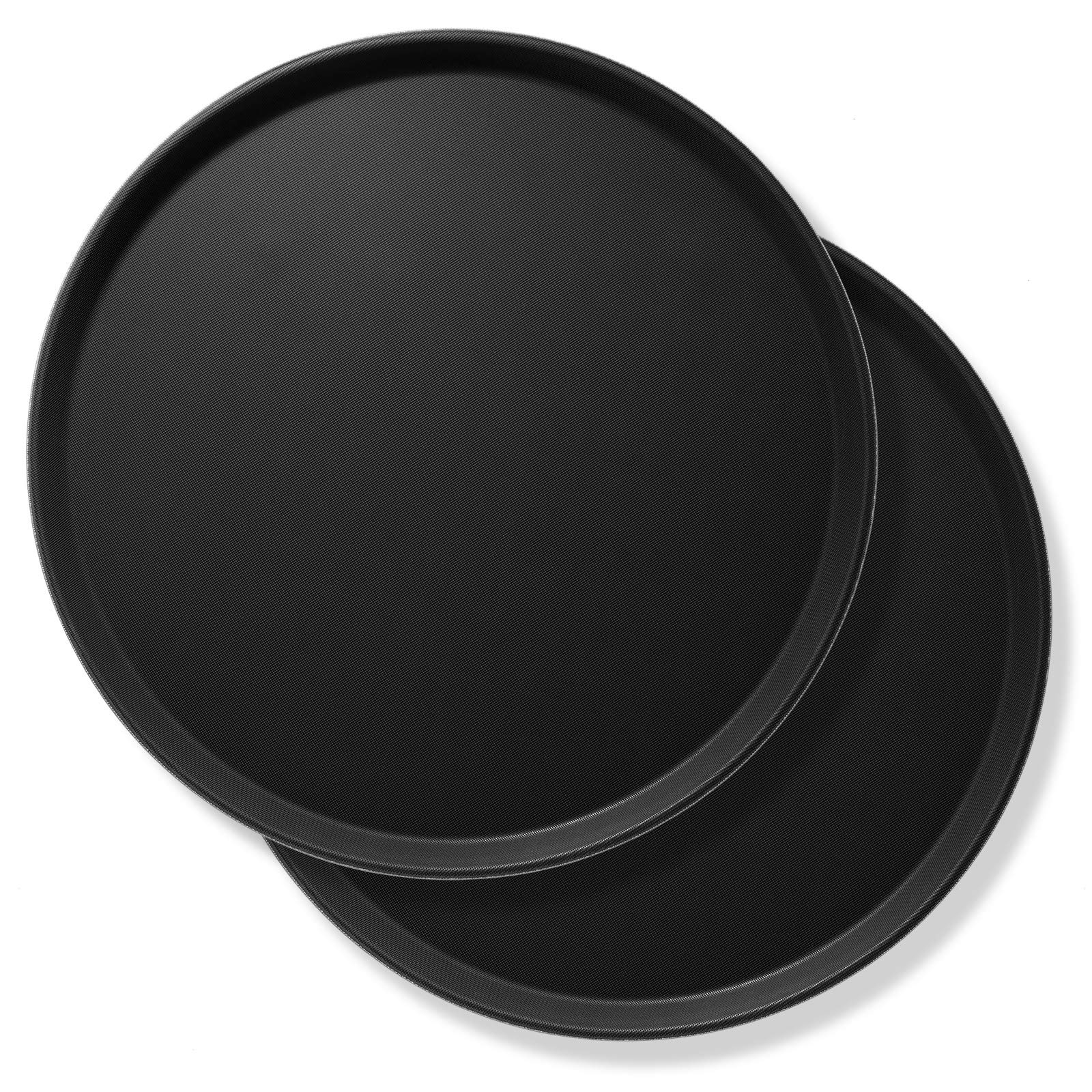 Jubilee 18" Round Restaurant Serving Trays (Set of 2), Black - NSF Certified Non-Slip Food Service Tray