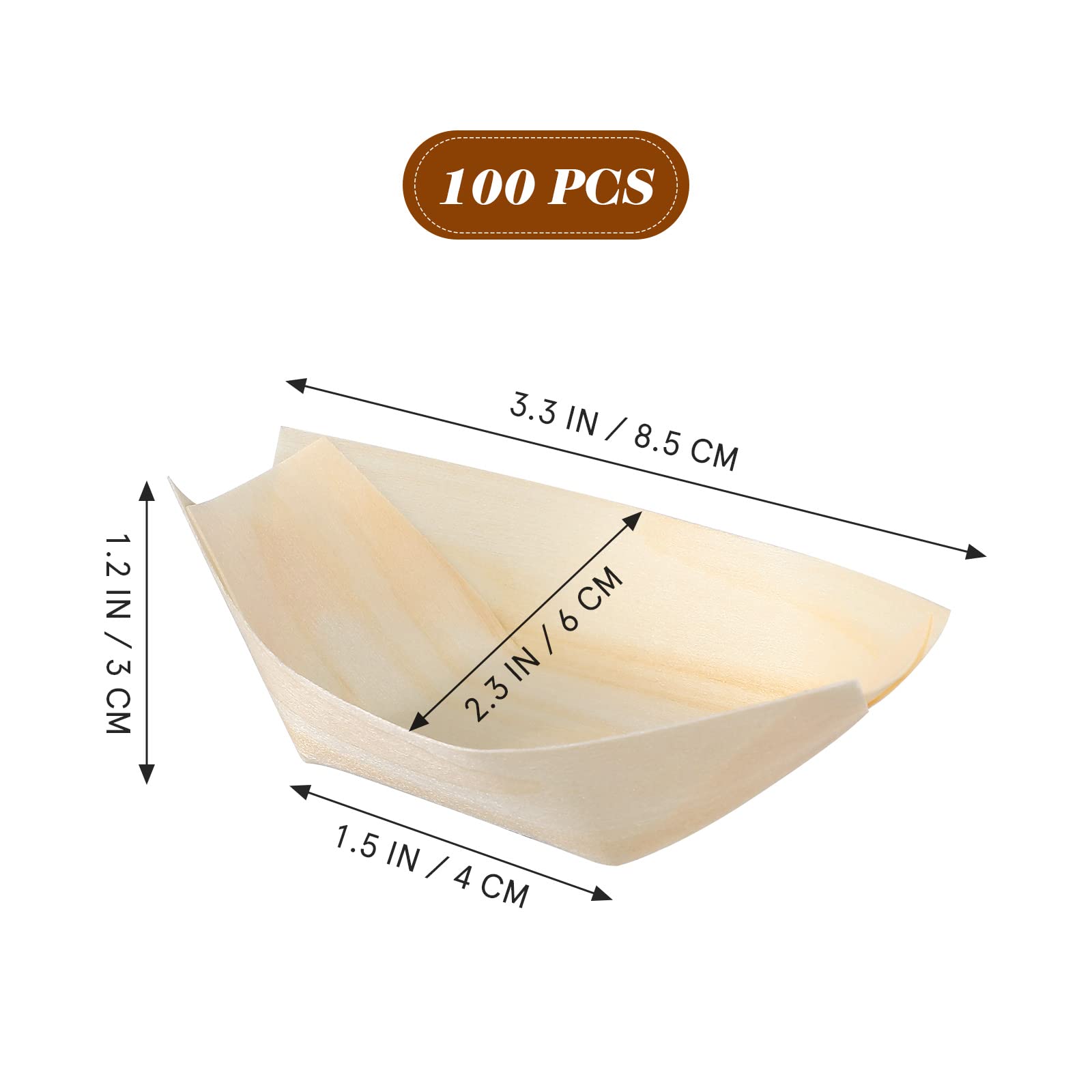 Hemoton Bamboo Wooden Boat Disposable Wood Boat Plates Dishes Mini Sushi Boat Sushi Serving Tray Bamboo Leaf Boat Food Container Wood Bowl for Catering and Home Use 100pcs (3.3x2.3inch)