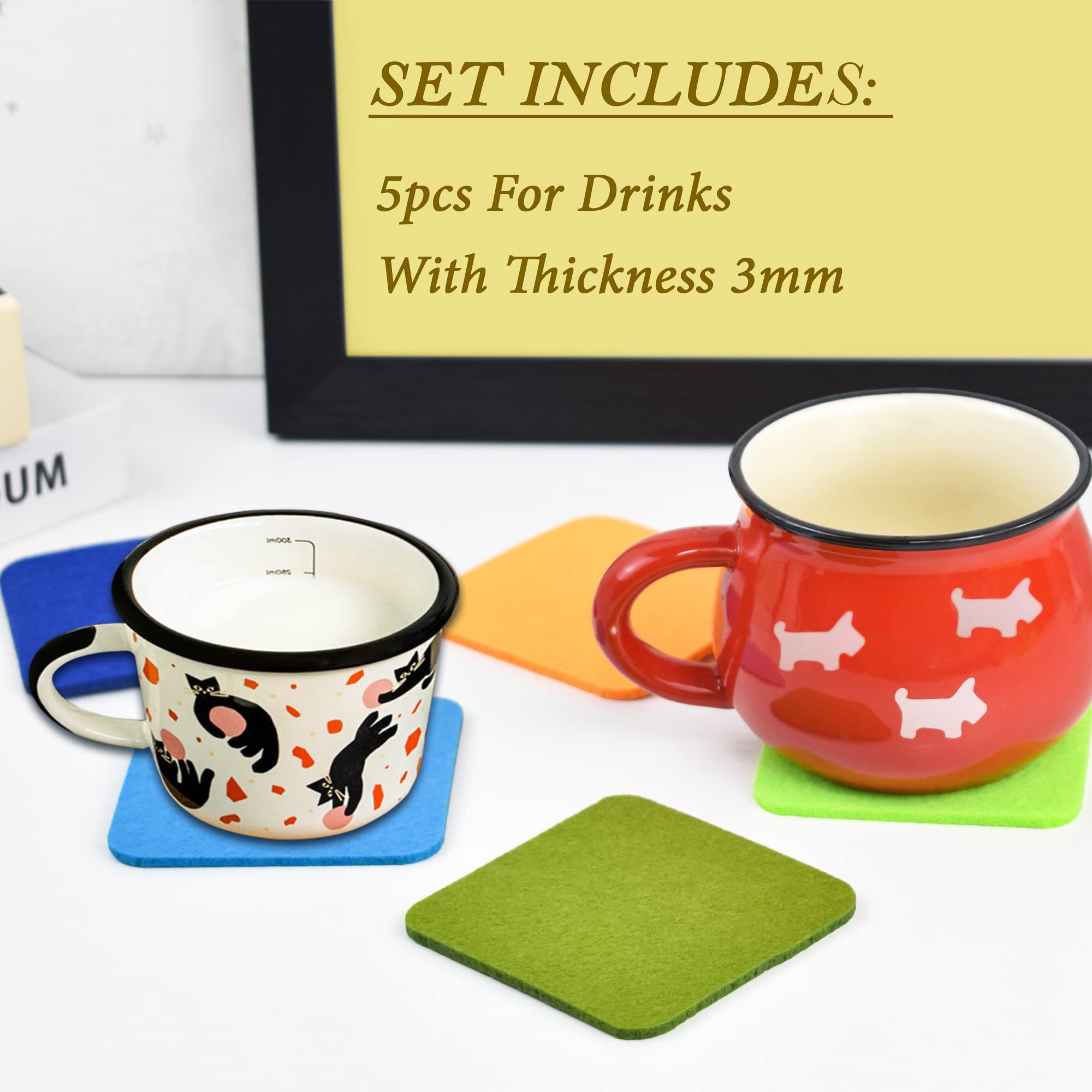 Savina Felt Plate Dividers Protectors - Set 50pcs + 5pcs Coasters for Drinks - Avoid Scratching When Stacking - Protectors for Packing and Moving.