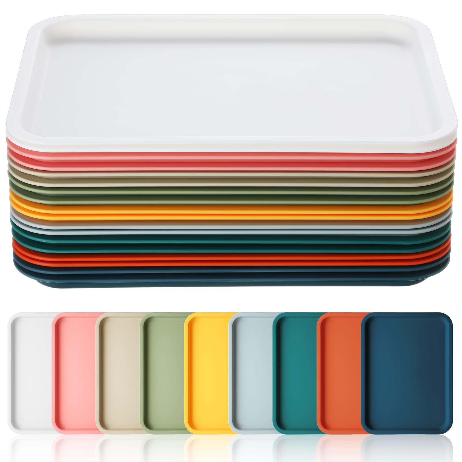 18 Pcs Plastic Fast Food Trays Bulk Colorful Restaurant Serving Trays Cafeteria Trays Grill Tray School Lunch Trays Rectangular Serving Platter for Kitchen Hotel Restaurant, 9 Colors (9.8 x 7 Inch)