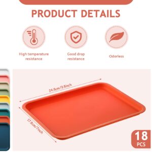 18 Pcs Plastic Fast Food Trays Bulk Colorful Restaurant Serving Trays Cafeteria Trays Grill Tray School Lunch Trays Rectangular Serving Platter for Kitchen Hotel Restaurant, 9 Colors (9.8 x 7 Inch)