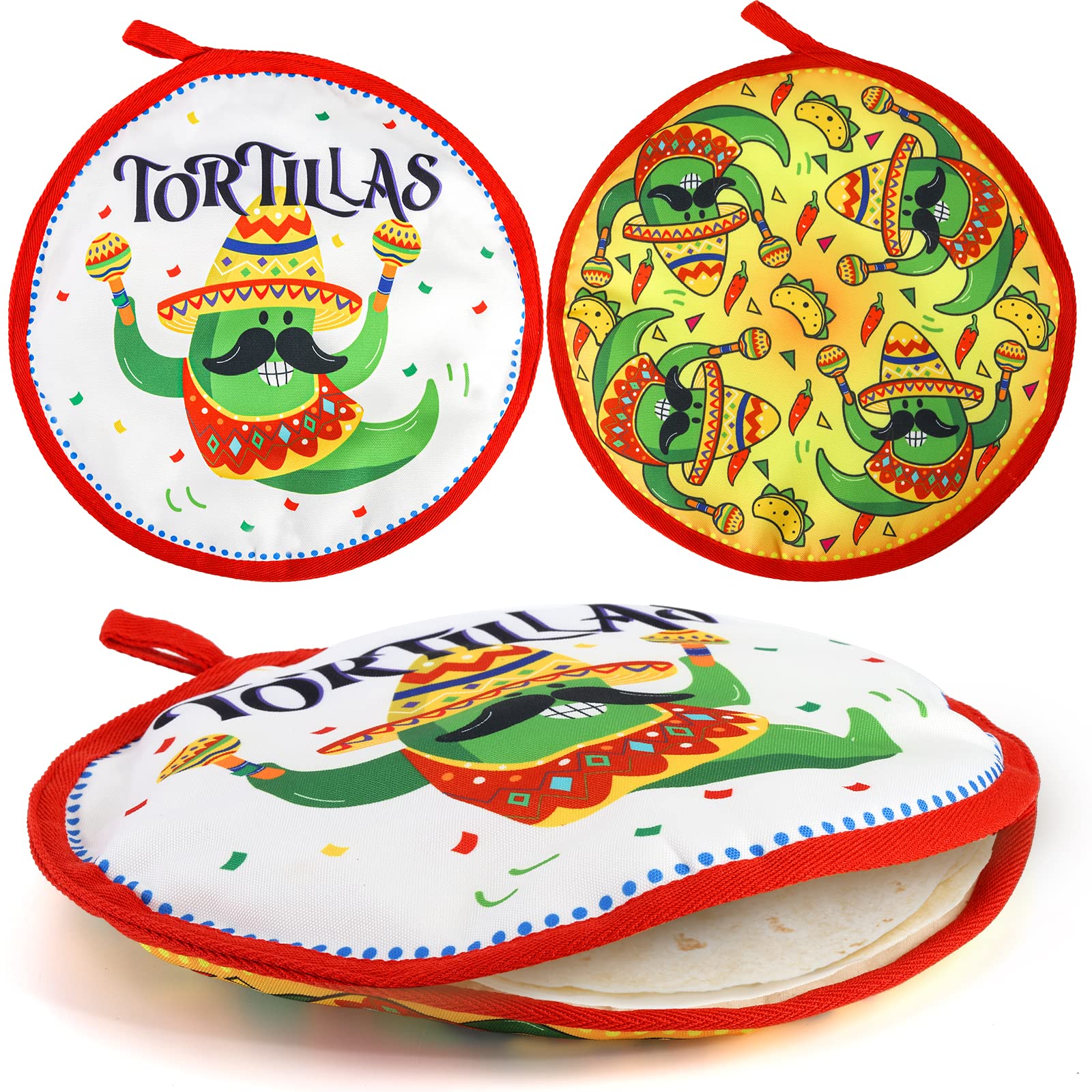 Coloch 3 Pack Tortilla Warmer Pouch, 12" Insulated Cloth Pouch For 15 Tortilla Cute Taco Warmer Holder for Tortillas, Taco, Pita, Wrap, Naan, Pancake, Flat Bread, Microwave/Oven Safe