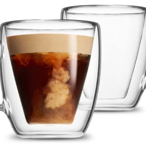 Godinger Coffee Mug Set, Glass Coffee Mugs, Double Wall Insulated Glass Coffee Cups, Espresso Cups, Tea Cup - 13.5oz, Set of 2