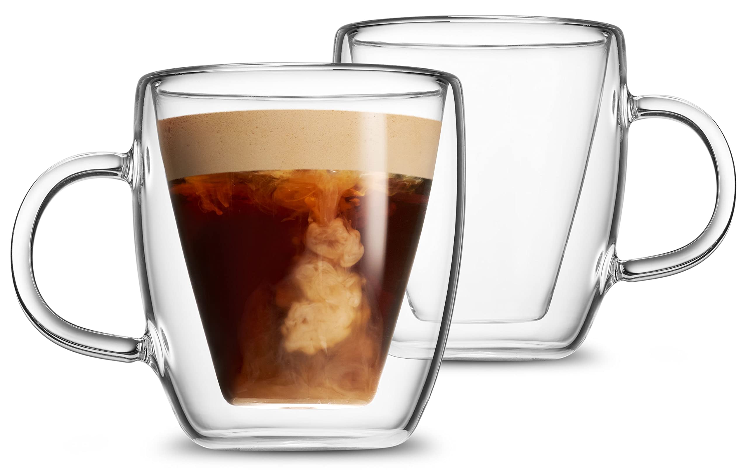 Godinger Coffee Mug Set, Glass Coffee Mugs, Double Wall Insulated Glass Coffee Cups, Espresso Cups, Tea Cup - 13.5oz, Set of 2