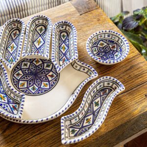 KAMSAH Plate Set & Serving Platter, Custom Hand-Painted Ceramic Appetizer Tray Serving Dishes for Celebrations, Parties and Events (Hand - Large, Bohemian Blue)