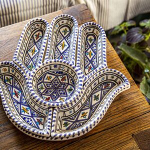 KAMSAH Plate Set & Serving Platter, Custom Hand-Painted Ceramic Appetizer Tray Serving Dishes for Celebrations, Parties and Events (Hand - Large, Bohemian Blue)